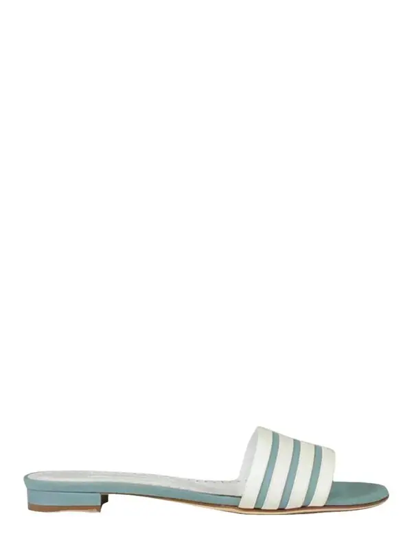 Manolo Blahnik Striped Flat Sandals - White