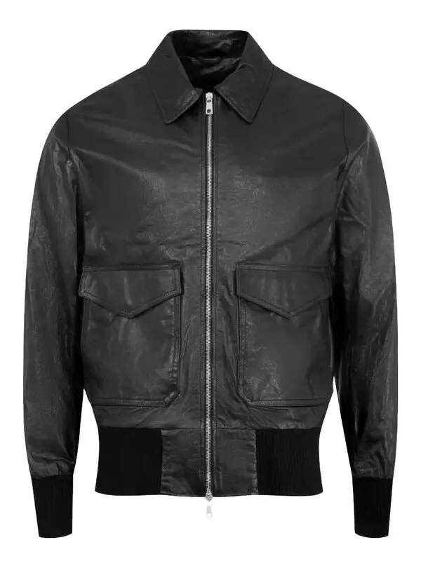 GIORGIO BRATO Leather Bomber Jacket - Black
