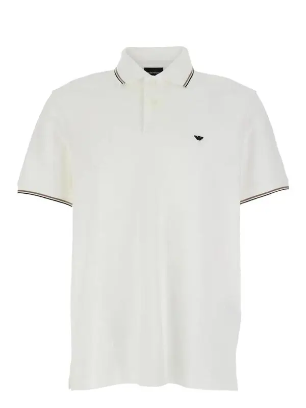 Emporio Armani Emblem Trim Polo Shirt - White