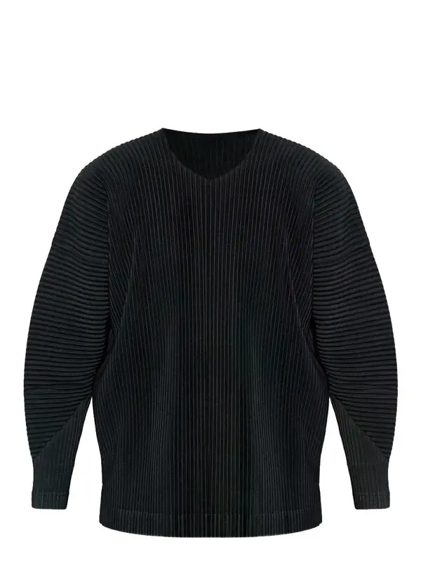 Issey Miyake V-neck Pleated T-shirt - Black