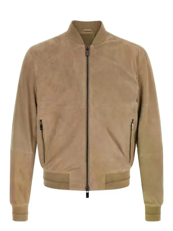 Pal Zileri Ribbed High Neck Suede Jacket - Neutrals