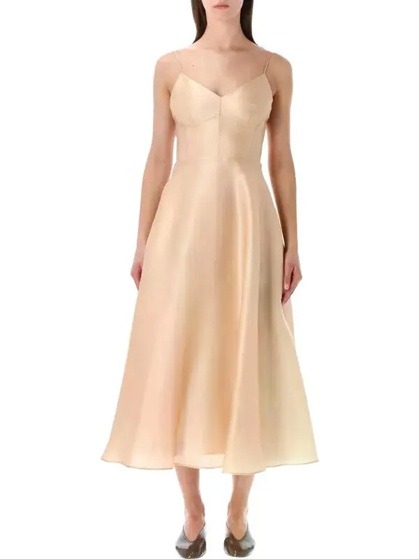 Alberta Ferretti Organza V-neck Midi Dress - Neutrals