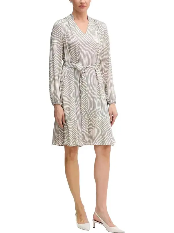 MARC AUREL Striped Tie Belt Dress - Grey
