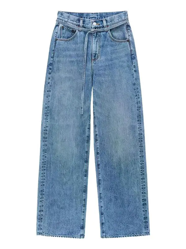 HEY JOANIE Belted Wide Leg Jeans - Blue