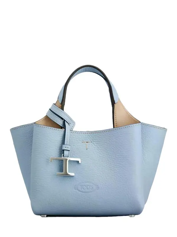 TOD'S Textured Tote Bag With Logo Pendant - Blue