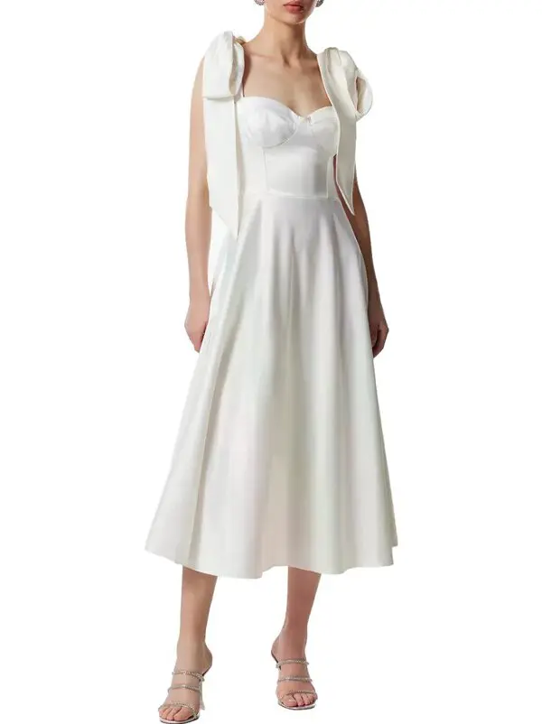 FRAMBOISE Bow Detail Midi Dress - White