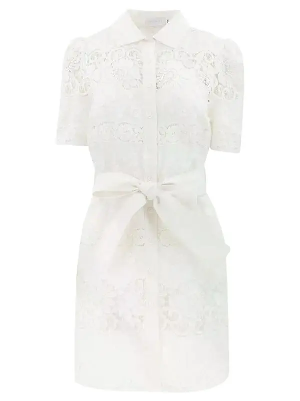 CHRISTY LYNN Valencia Laced Belted Dress - White