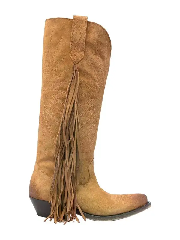 GOLDEN GOOSE Fringed Embroidered Boots - Brown