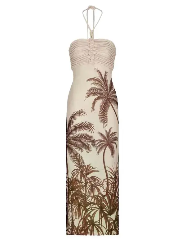 ANDRES OTALORA Printed Ruched Midi Dress - Neutrals