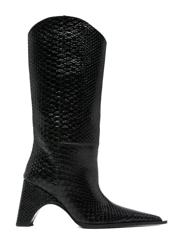 Coperni Python Embossed Cowboy Boots - Black