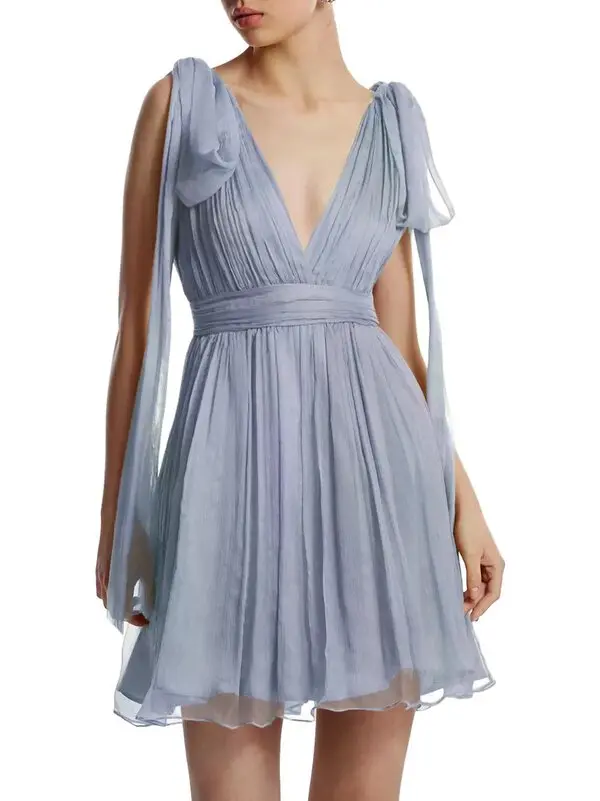 FRAMBOISE Bow V-neck Dress - Blue
