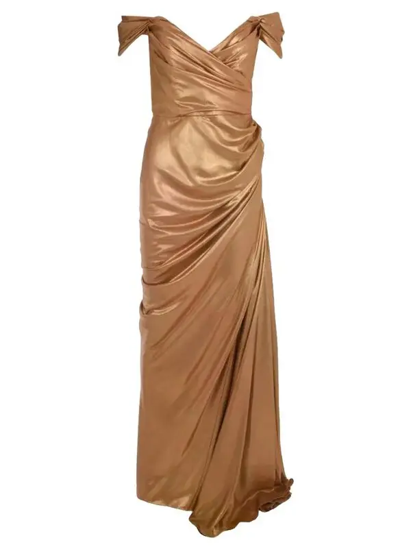 RHEA COSTA Gaia Draped Maxi Dress - Brown