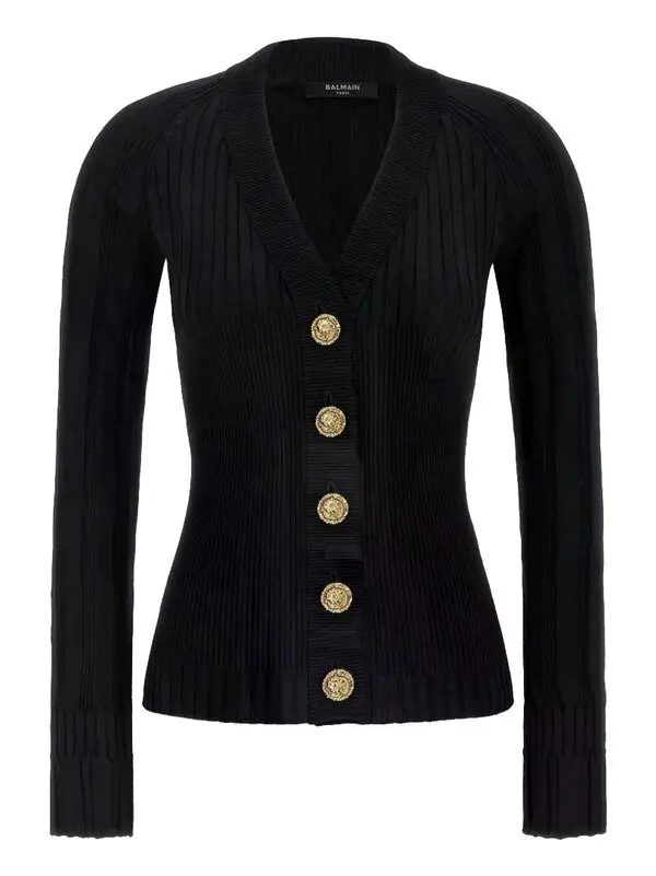 Balmain Buttoned V-neck Cardigan - Black