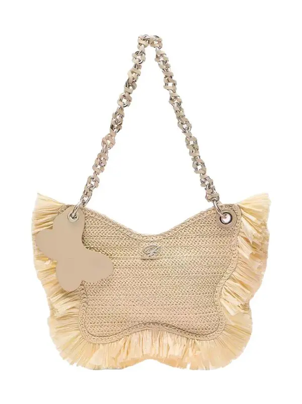 Blumarine Butterfly Raffia Shoulder Bag - Neutrals
