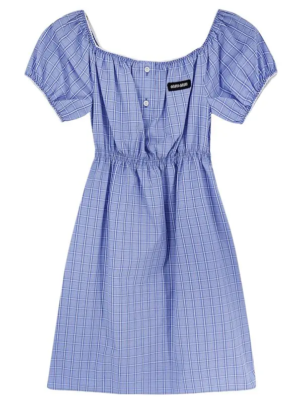 Miu Miu Madras Cotton Mini Dress - Blue