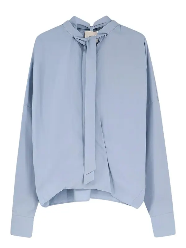 ALYSI Cotton Shirt With Bow Detail - Blue