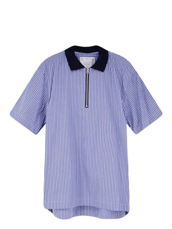 Sacai Striped Fabric Polo Shirt - Blue