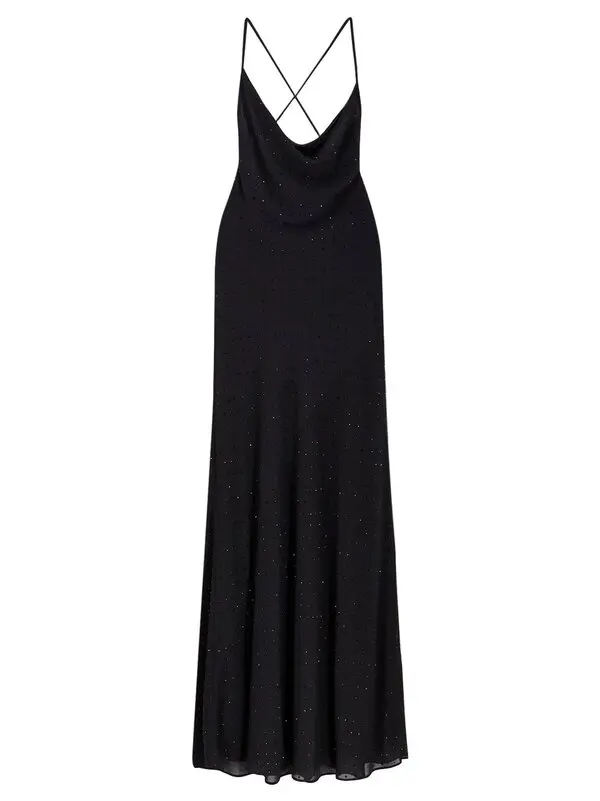 Pinko Farro Long Dress With Rhinestones - Black