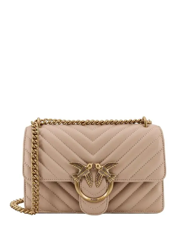 Pinko Love One Mini Quilted Leather Shoulder Bag - Beige