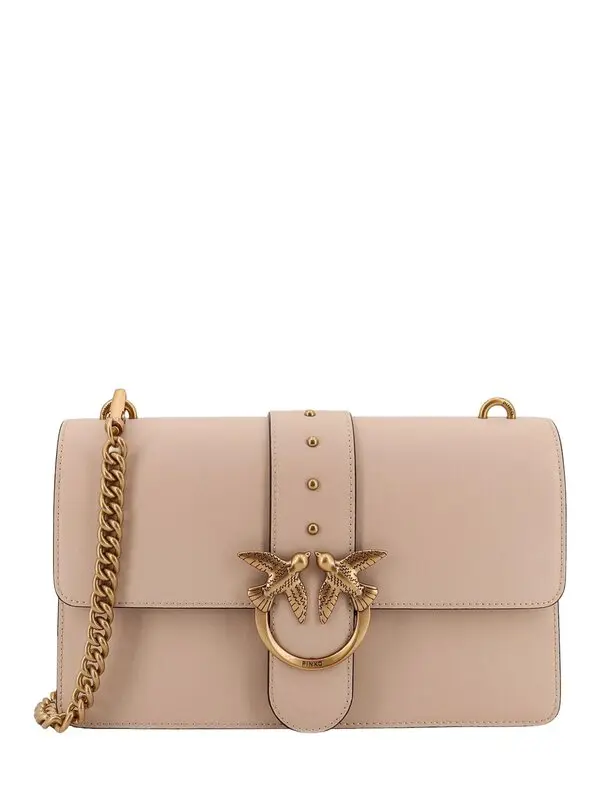 Pinko Leather Crossbody Bag With Chain Strap - Beige
