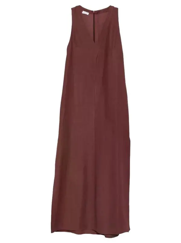 Brunello Cucinelli V-neck Slit Midi Dress - Red