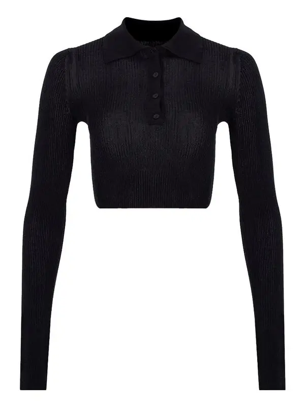 Zeynep Arçay Semi Sheer Knit Crop Top - Black