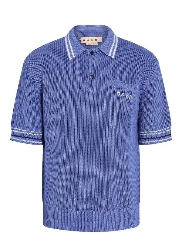 Marni Ribbed Cotton Polo Shirt - Slate Blue