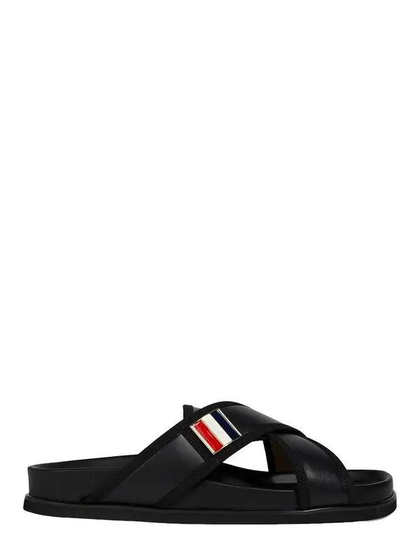 Thom Browne Leather Sandals With Grosgrain Trim - Black