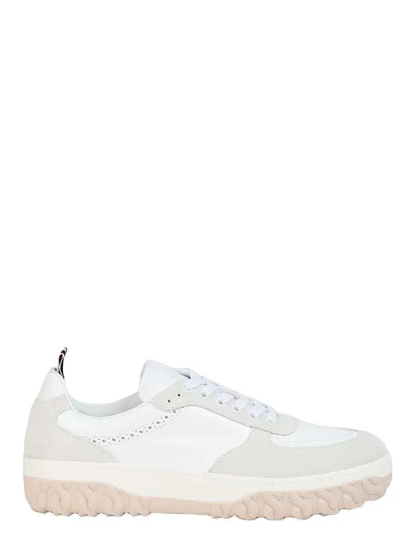 Thom Browne Letterman Leather And Suede Sneakers - White