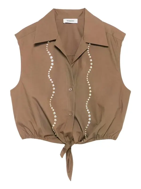 Sandro Rhinestone Embellished Cropped Shirt - Brown