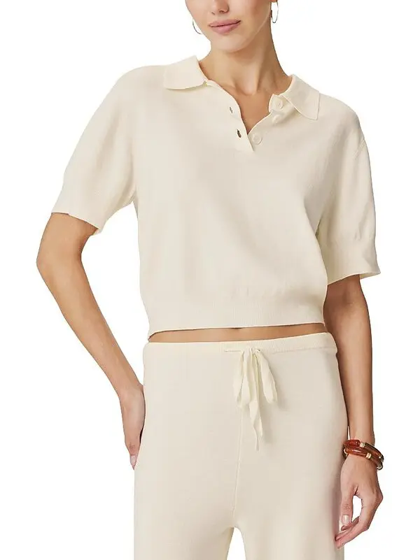 Splendid Christa Polo Short Sleeve Sweater - Shell