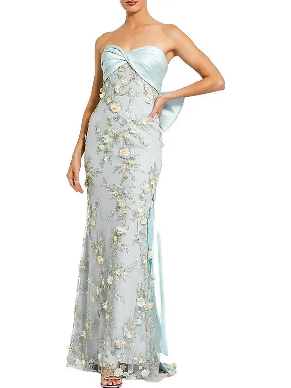Mac Duggal Strapless Sweetheart Gown With Bow - Blue