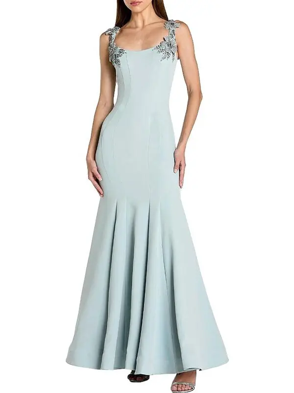 Mac Duggal Beaded Crepe Sleeveless Mermaid Gown - Powder Blue