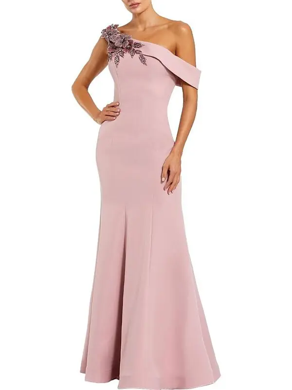Mac Duggal Crepe Floral Beaded Off-the-shoulder Mermaid Gown - Rose