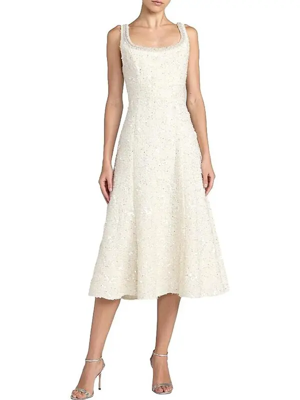 Mac Duggal Embellished Boucle Midi Dress - Ivory
