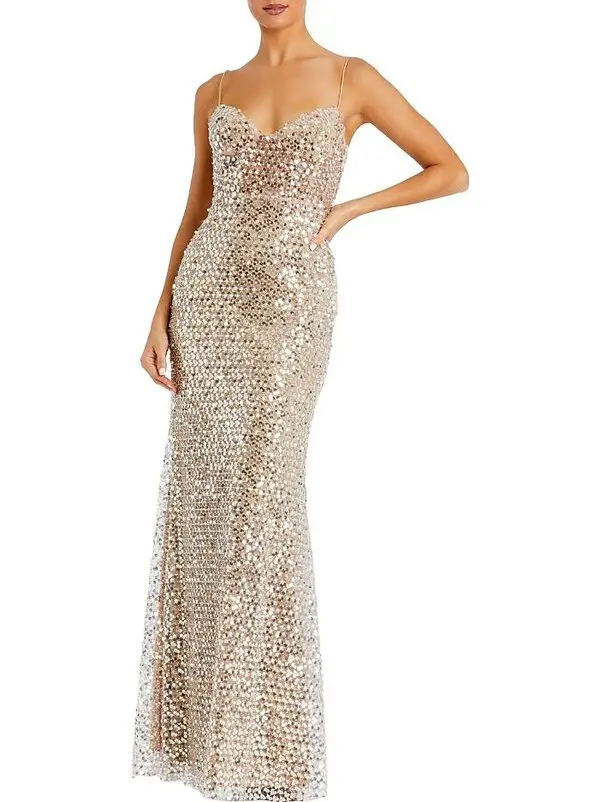 Mac Duggal Embellished Mesh Bustier Gown - Nude