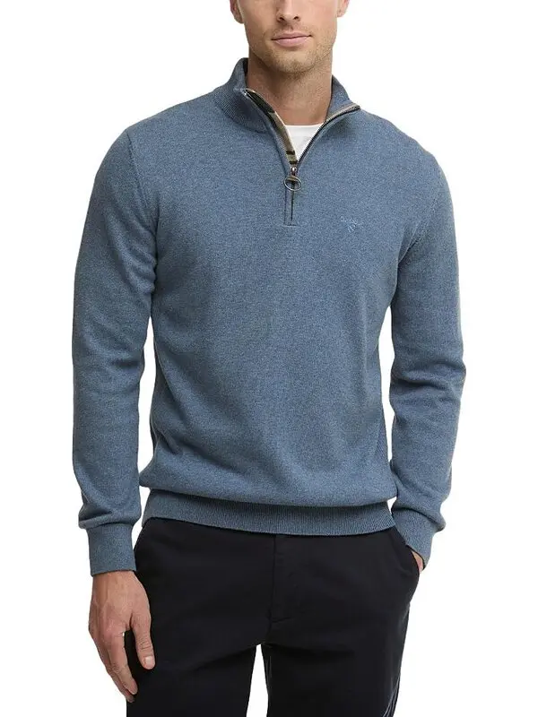 Barbour Cotton Half Zip Knitted Jumper Sweater - Dusk Blue