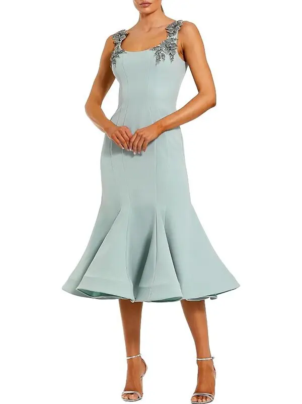 Mac Duggal Sleeveless Floral Embellished Midi Dress - Seafoam