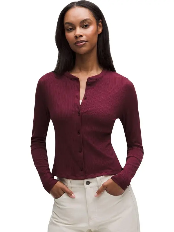 Lululemon Micro-ribbed Button-up Cardigan - Burgundy Bay