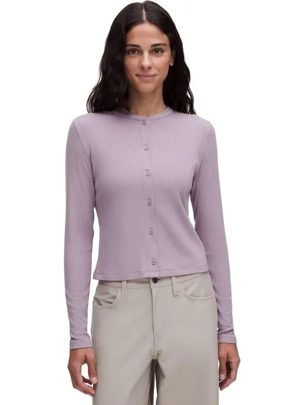 Lululemon Micro-ribbed Button-up Cardigan - Lotus Lavender