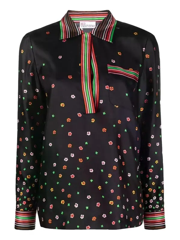 Red Valentino Floral-print Silk Blouse - Black