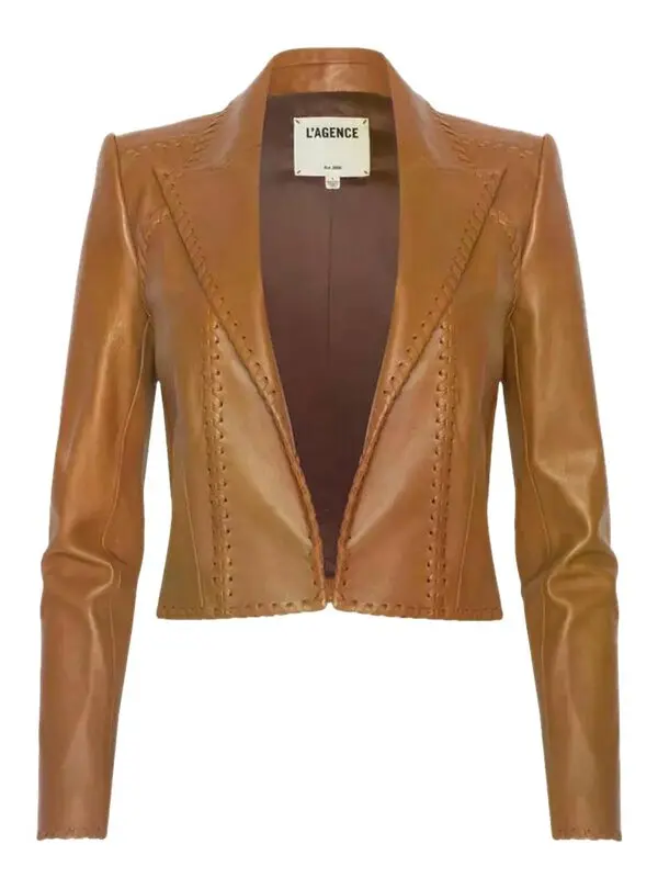 L'Agence Dulcie Whipstitch Leather Jacket - Brown