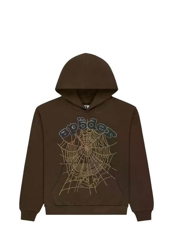SP5DER Rhinestone Logo Hoodie - Brown