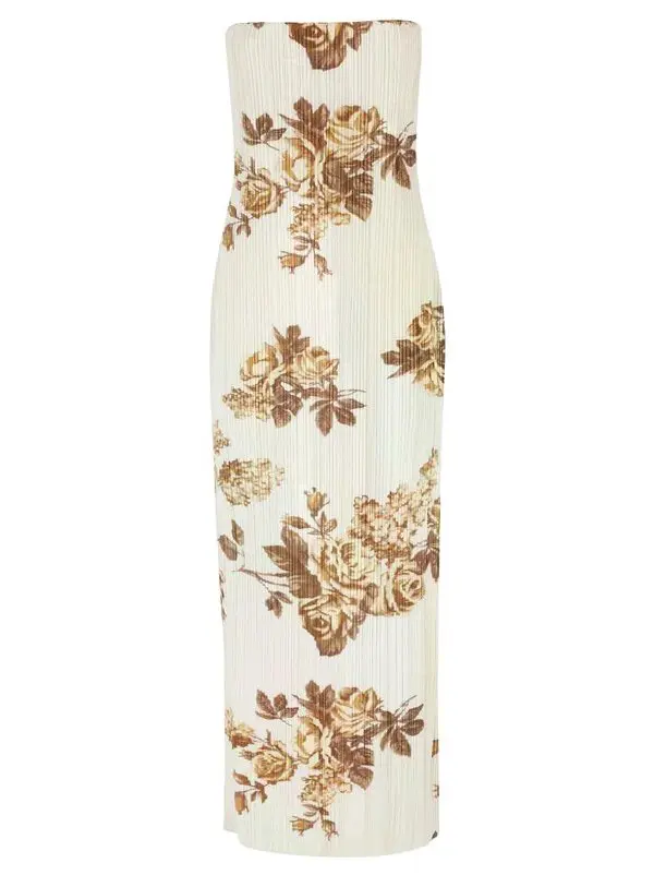 Magda Butrym Floral-print Strapless Midi Dress - Neutrals