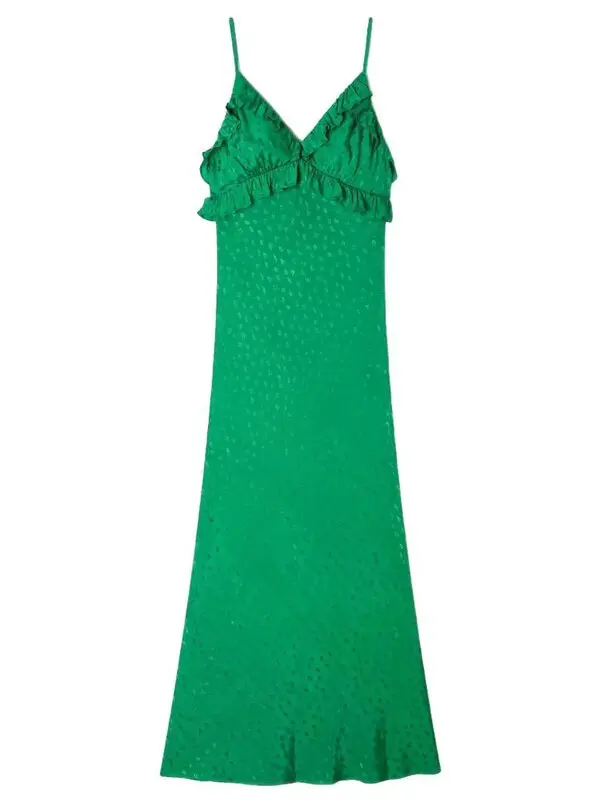 Sandro Jacquard Dress With Ruffle Trim - Green
