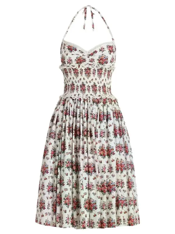 Dolce & Gabbana Floral Halterneck Mini Dress - White