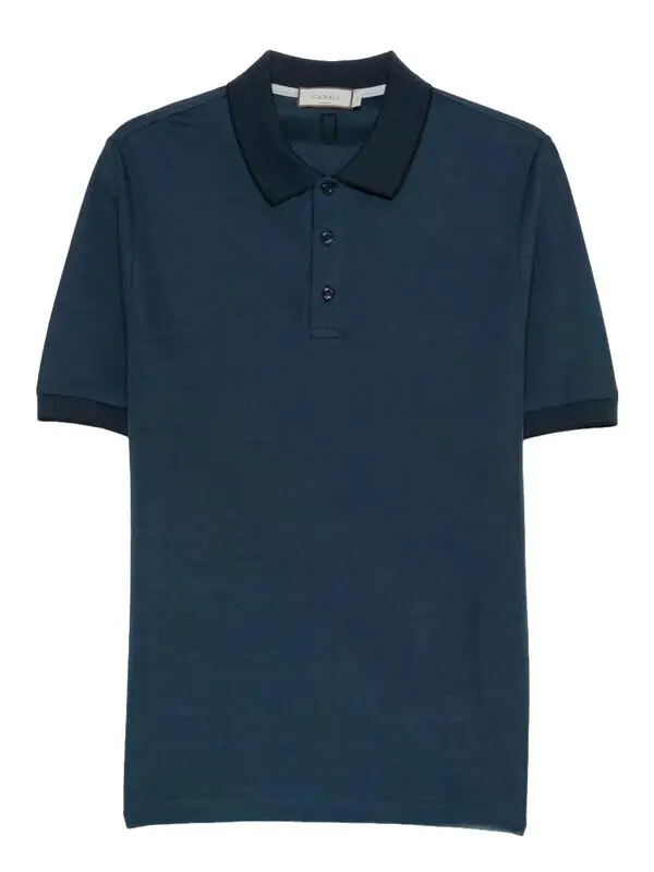 Canali Ribbed Trim Polo Shirt - Blue