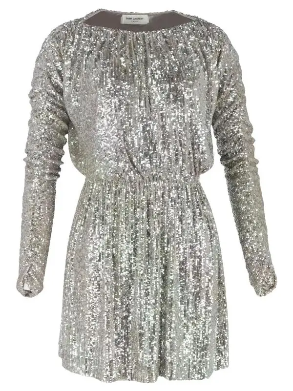 Saint Laurent Sequined Mini Dress - Silver