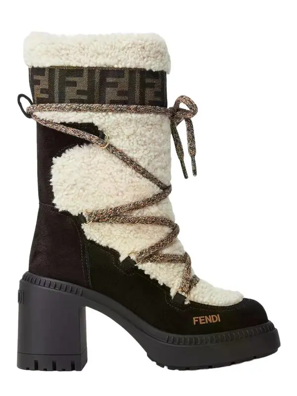 Fendi Logo Shearling Boots - White