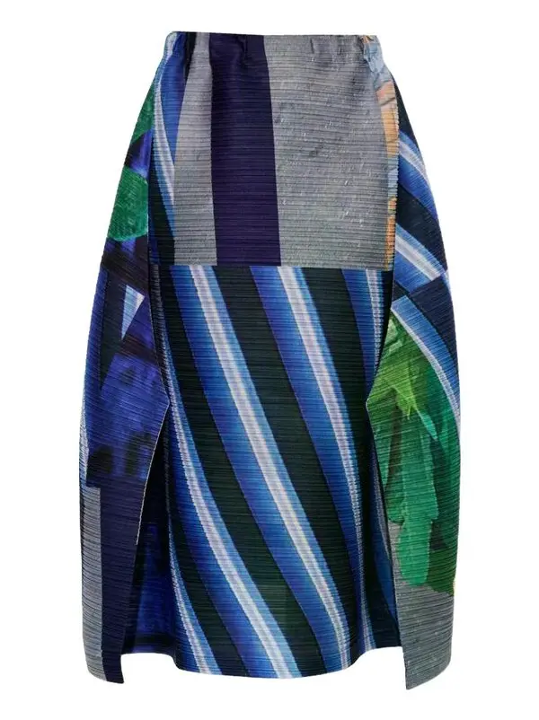 Issey Miyake Pleated Printed Skirt - Blue